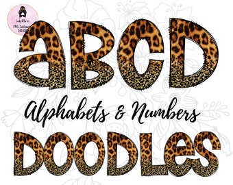VOL 2 Leopard Doodle Font Bundle PNG, Hand Drawn Cheetah Letter ...