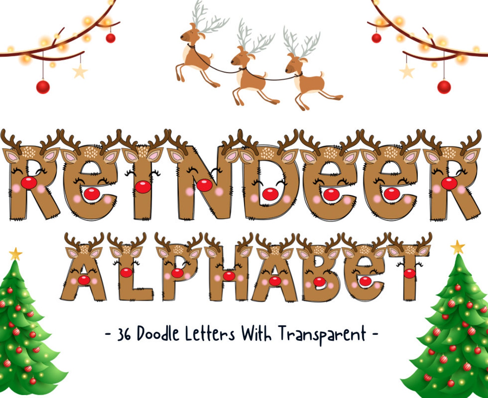 Reindeer Doodle Font Bundle PNG Christmas Alphabet Clipart - Etsy