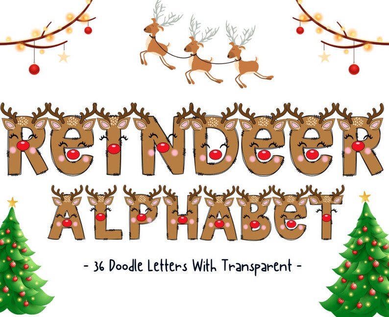 Reindeer Doodle Font Bundle PNG Christmas Alphabet Clipart - Etsy