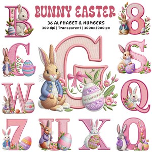 Pink Peter Rabbit Easter Egg Alphabet, Easter Spring Floral Embroidery ...