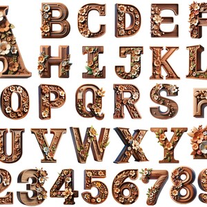 3D Wood Spring Flowers Alphabet Number PNG, Spring Clipart Alphabet ...