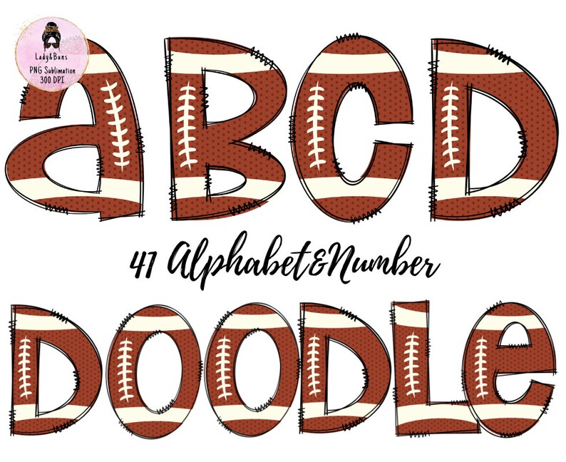 American Football Doodle Font Bundle PNG softball Alphabet - Etsy