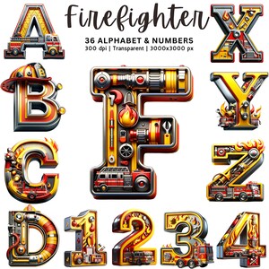 3D Firefighter Alphabet PNG, Firefighter Doodle Letters, 3D Fire Truck ...