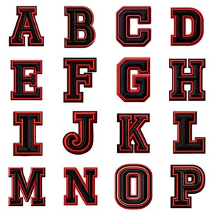 Varsity Black Red Faux Embroidery Sport Alphabet Number PNG, Sports ...