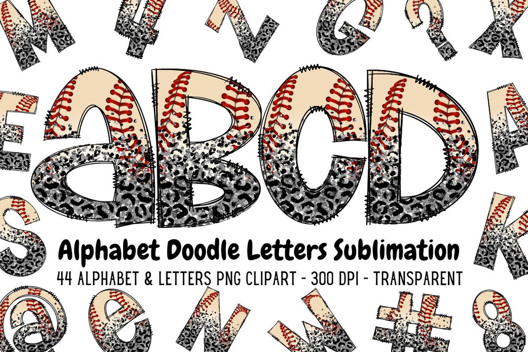 Baseball Silver Glitter Leopard Doodle Font Bundle PNG ,baseball ...