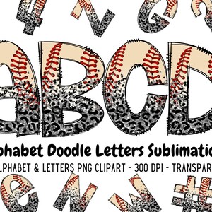 Baseball Silver Glitter Leopard Doodle Font Bundle PNG ,baseball ...
