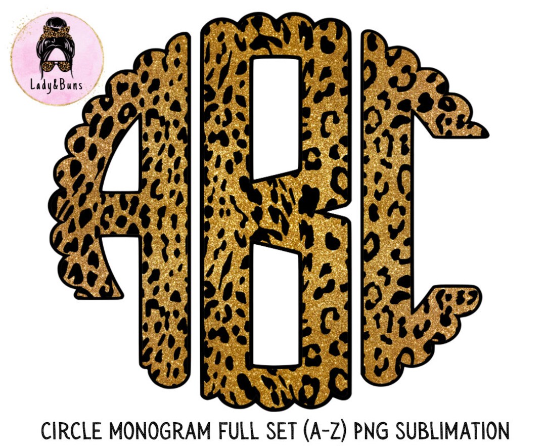 Gold Leopard Glitter Circle Handdraw Monogram Full Set, Scalloped Round ...
