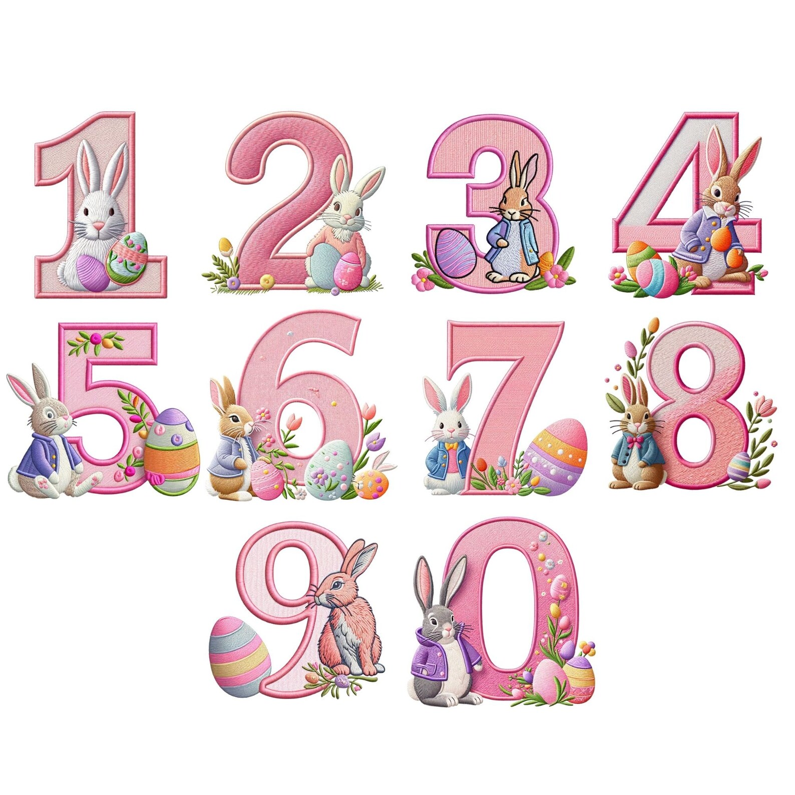 Pink Peter Rabbit Easter Egg Alphabet, Easter Spring Floral Embroidery ...