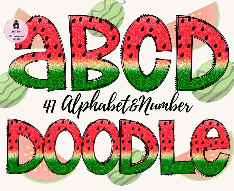 Glitter Watermelon Doodle Bundle PNG Summer Alphabet Clipart - Etsy