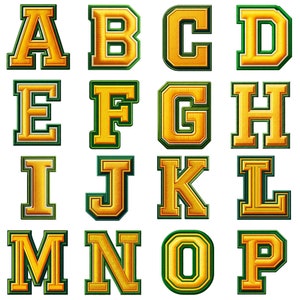 Varsity Embroidery Yellow Green Sport Alphabet Number PNG, Sports ...