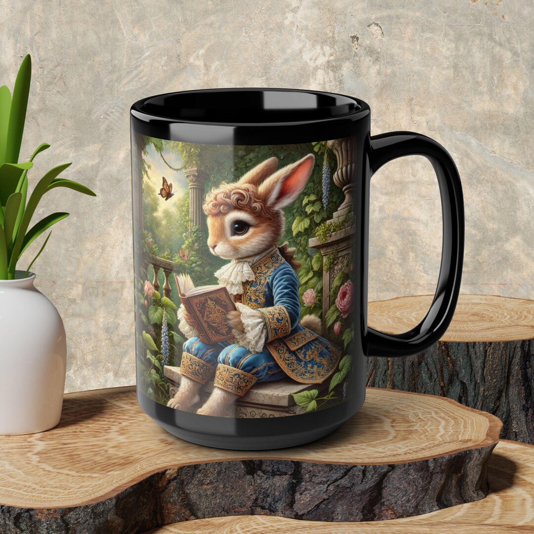 Victorian Bunny Reading Mug: Rococo Tea Coffee Cup - Etsy