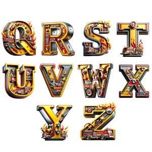 3D Firefighter Alphabet PNG, Firefighter Doodle Letters, 3D Fire Truck ...
