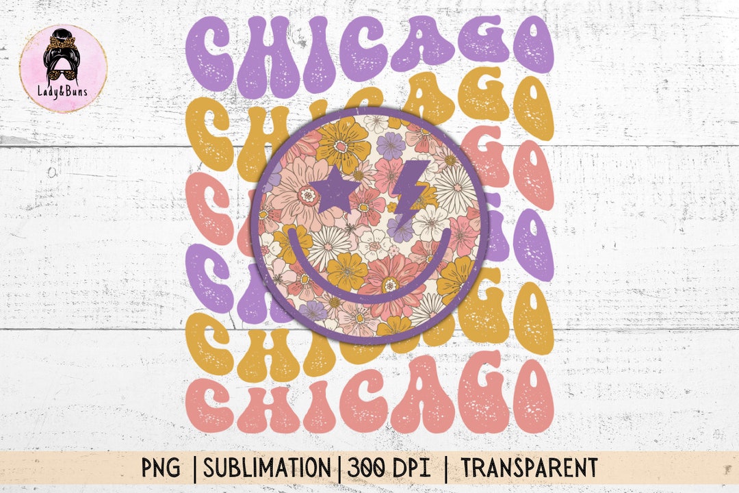 Chicago Smiley Retro Groovy Floral Png, Chicago Sublimation Designs ...