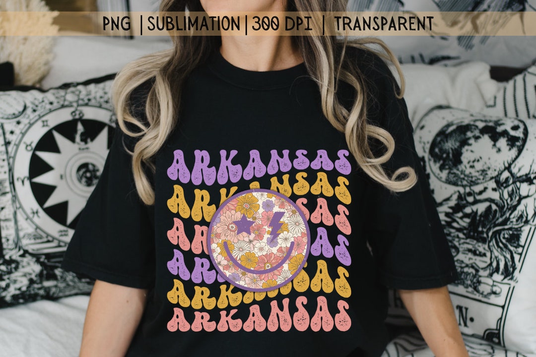 Arkansas Smiley Retro Groovy Floral Png, Arkansas State Sublimation ...