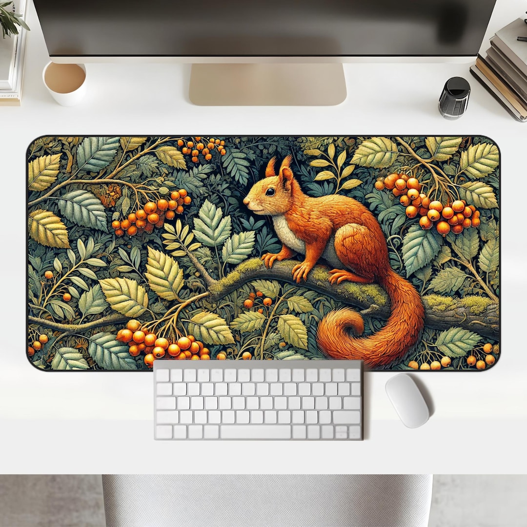 Whimsical Forest Squirrel Desk Mat, Office Decor, Nature Lover Gift ...