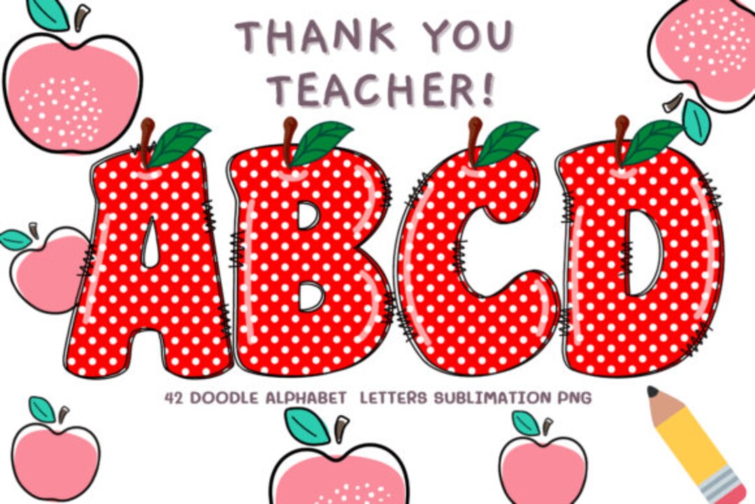 Thank You Teacher Doodle Bundle PNG , Apple Alphabet Clipart Bundle ...