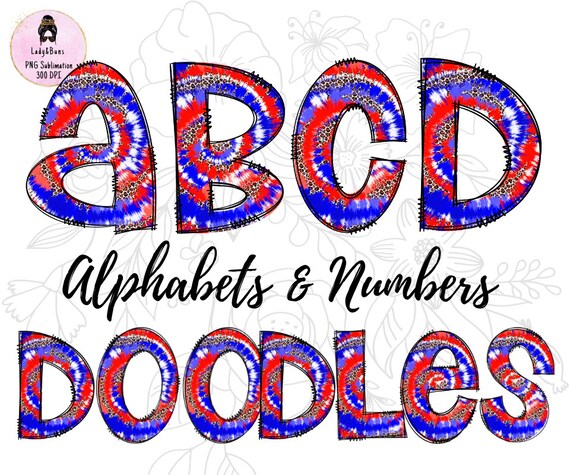 4th of July Tie Dye Patriotic Doodle Font Bundle PNG leopard | Etsy