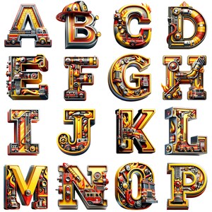 3D Firefighter Alphabet PNG, Firefighter Doodle Letters, 3D Fire Truck ...