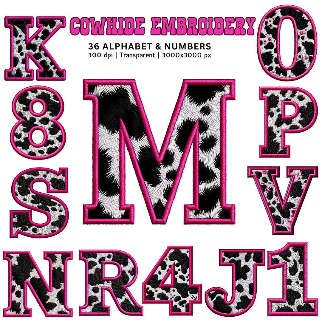 Cowhide Faux Embroidery Stitch Alpha, Mother's Day, Western Alphabet ...