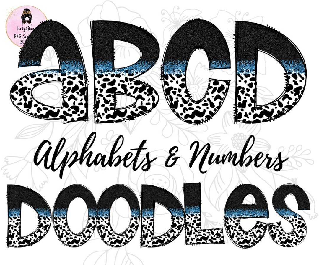 Cow Glitter Doodle Font Bundle PNG , Cow Alphabet Clipart Bundle Pack ...