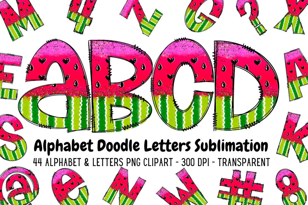 Watermelon Summer Doodle Bundle PNG , Summer Alphabet Clipart Bundle ...