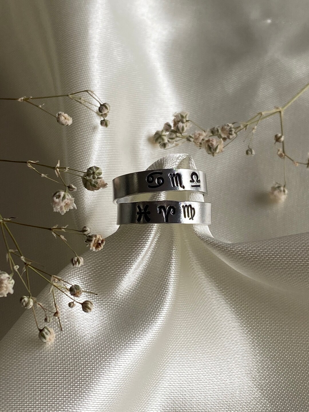 Ring With Three Zodiac Engravings - Etsy UK