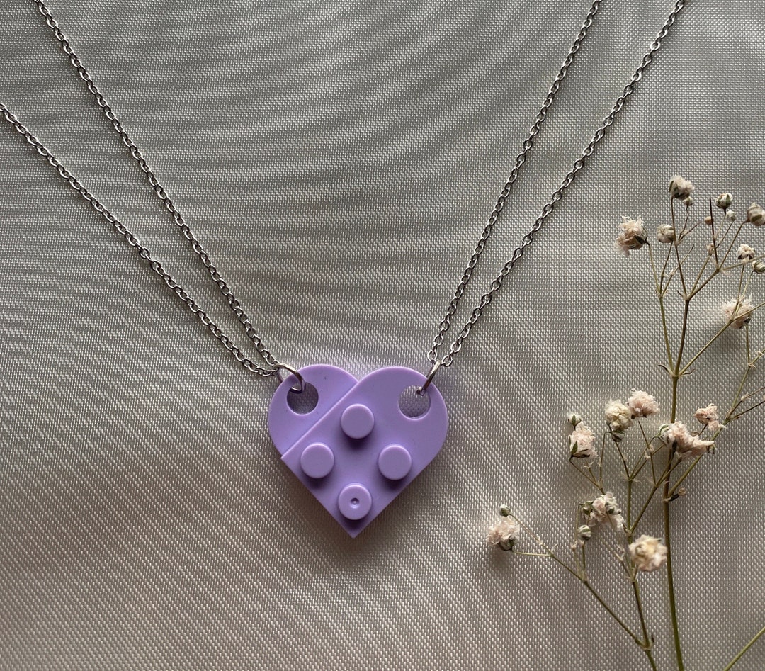Friendship Necklace Partner Necklace With One Building Block Two Heart ...