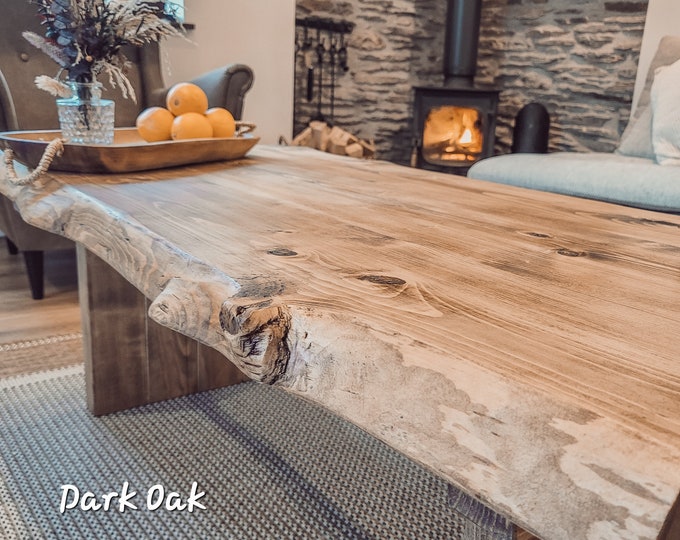 LINA Waney Edge Chunky Coffee Table Solid Rustic Wood - Etsy UK