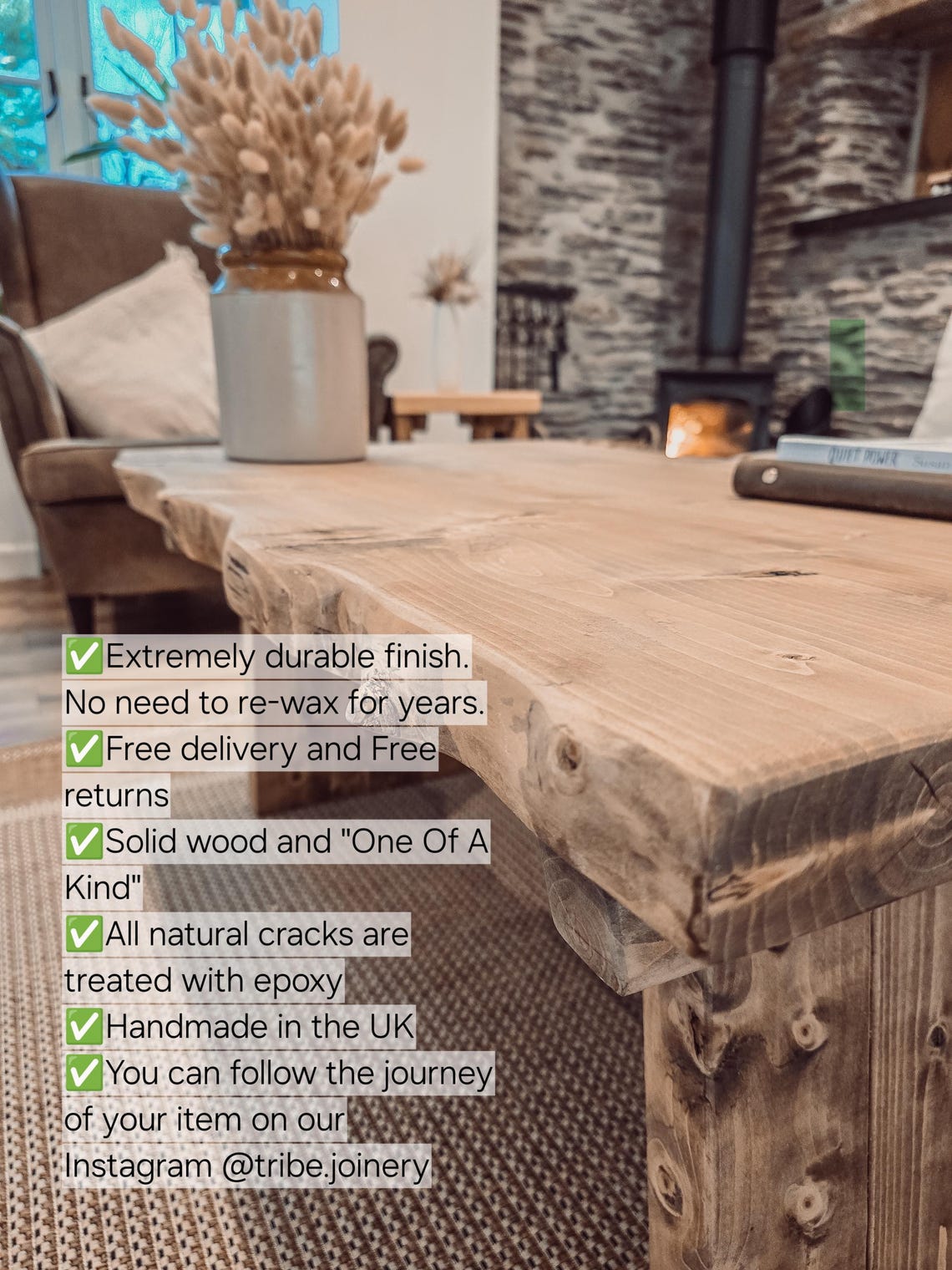 LINA Angled Legs Waney Edge Chunky Coffee Table Solid Rustic Wood - Etsy