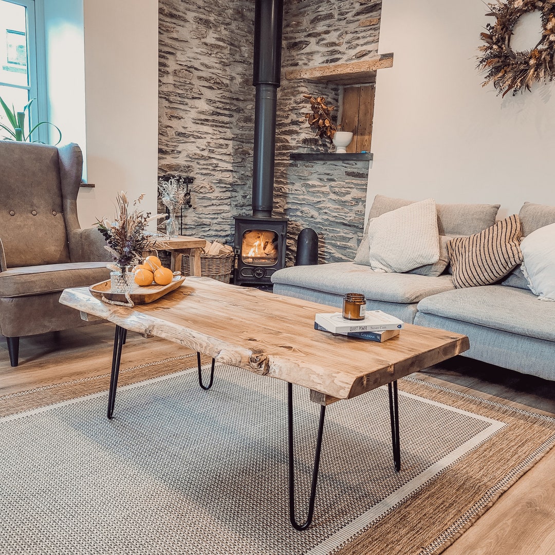 VENA Waney Edge Coffee Table With Metal Legs - Etsy UK