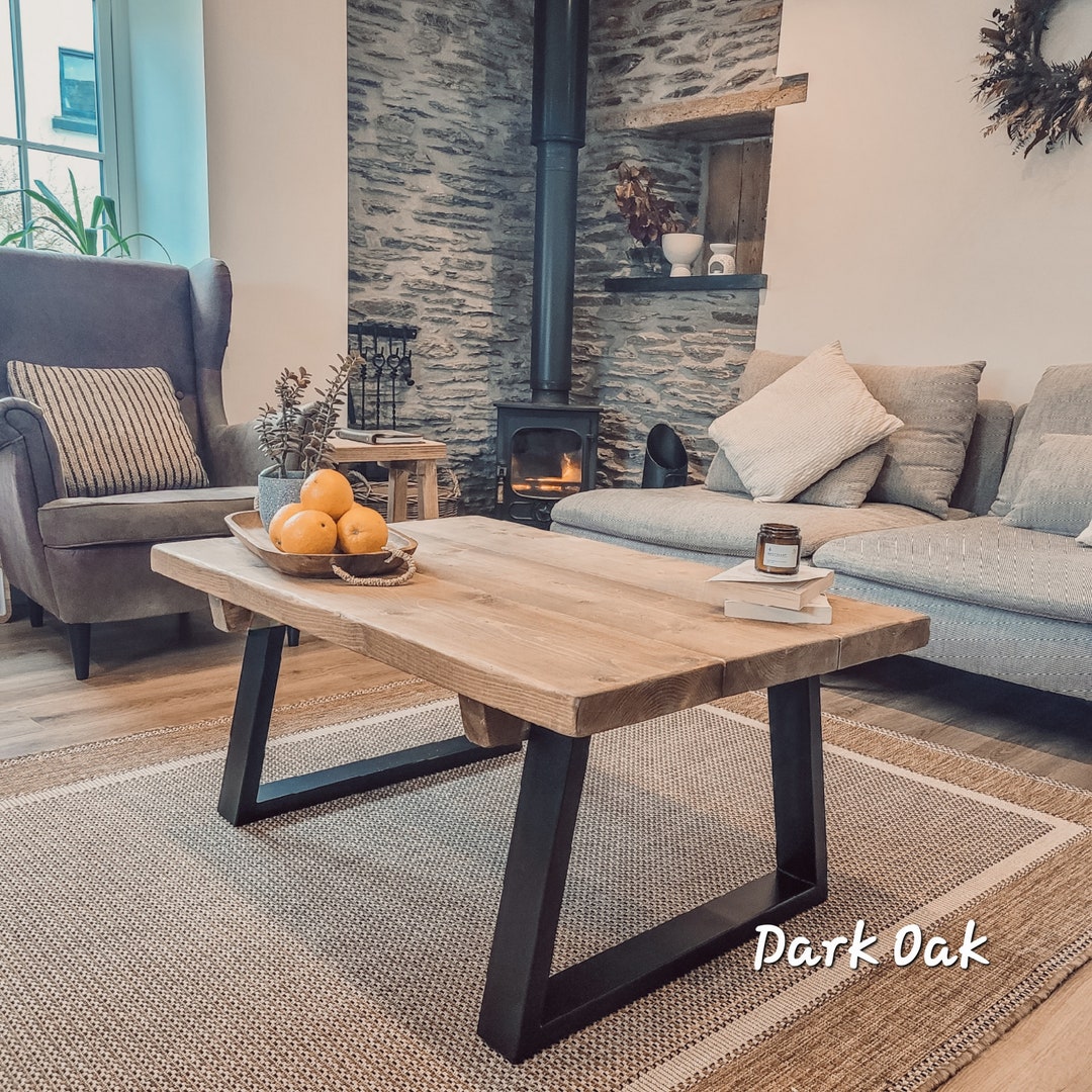 FENNA Rustic Coffee Table With Metal Trapezium Legs - Etsy UK