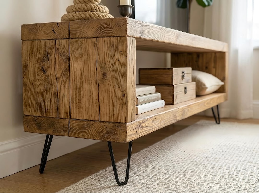 Solid Wood Chunky TV Unit With 7 Inch Metal Legs - Etsy UK