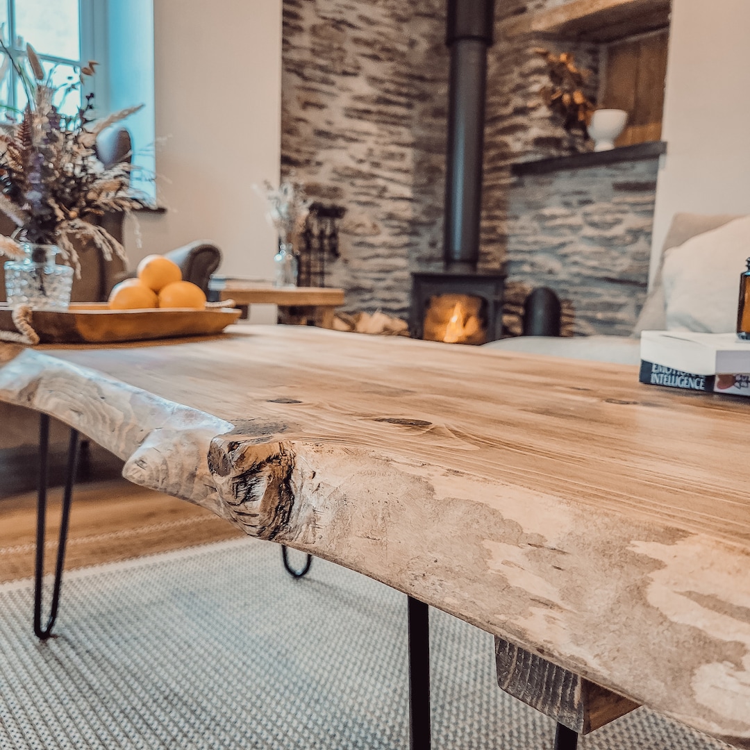 Waney / Live Edge Coffee Table Rustic Solid Wood / Walnut / Oak / Pine ...