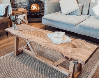 Waney / Live Edge Coffee Table Rustic Tudor Oak Solid Wood Chunky Low ...