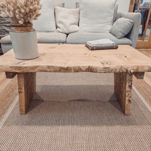 LINA Angled Legs Waney Edge Chunky Coffee Table Solid Rustic Wood - Etsy UK
