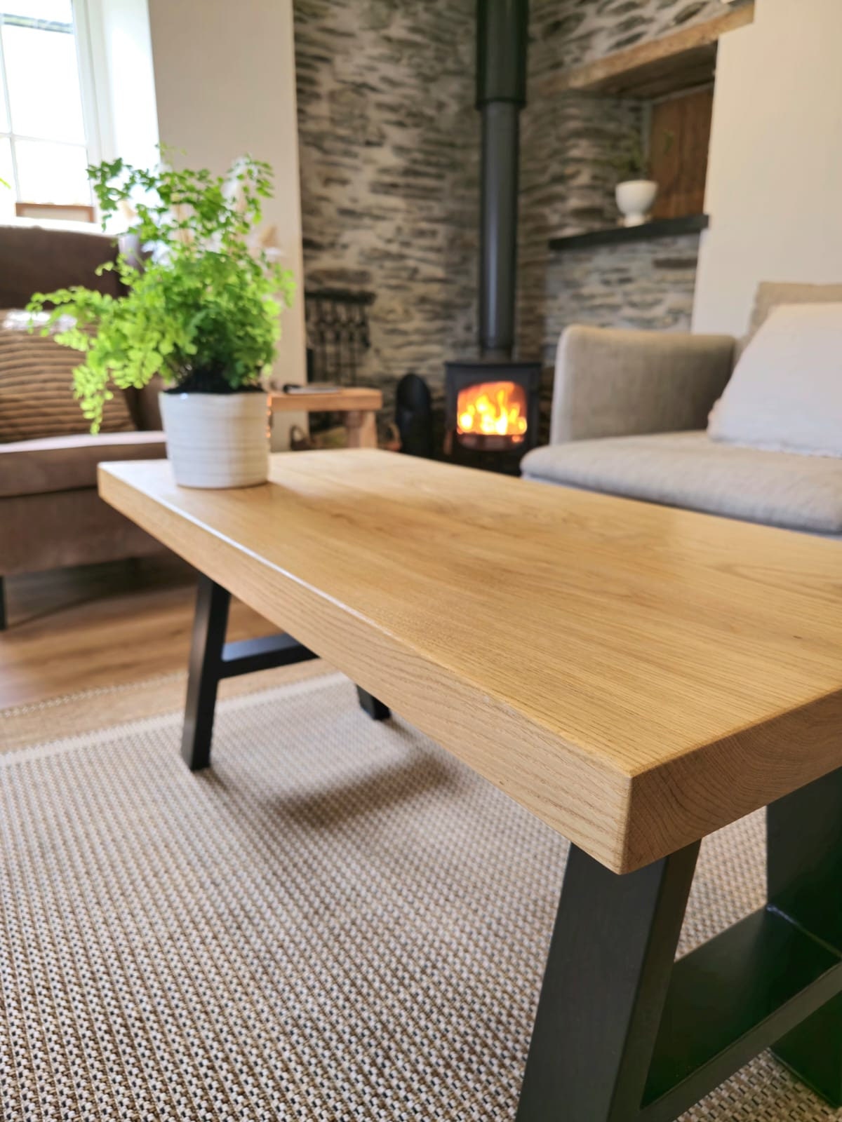 Oak Coffee Table With A frame Black Metal Legs Handmade Solid Wood Metal Legs Etsy UK