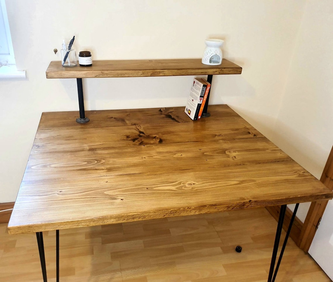 Rustic Industrial Style New Wood Study Desk With Shelf - Etsy UK