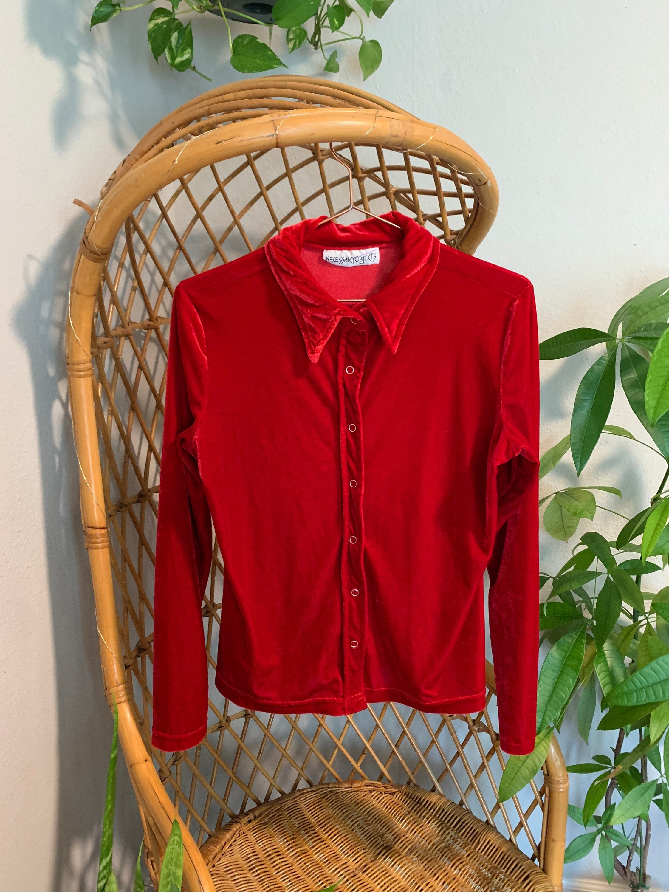 Red velvet button down shirt - thebestple