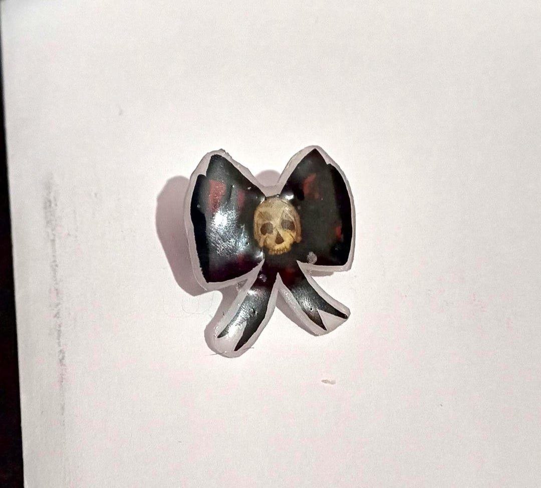 Bloodied Bow and Skull Pin Handmade Shrink Plastic Accessory UV Resin ...