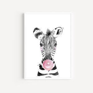 Bubblegum Safari Animal Prints, Girls Bedroom Prints, Nursery Prints ...