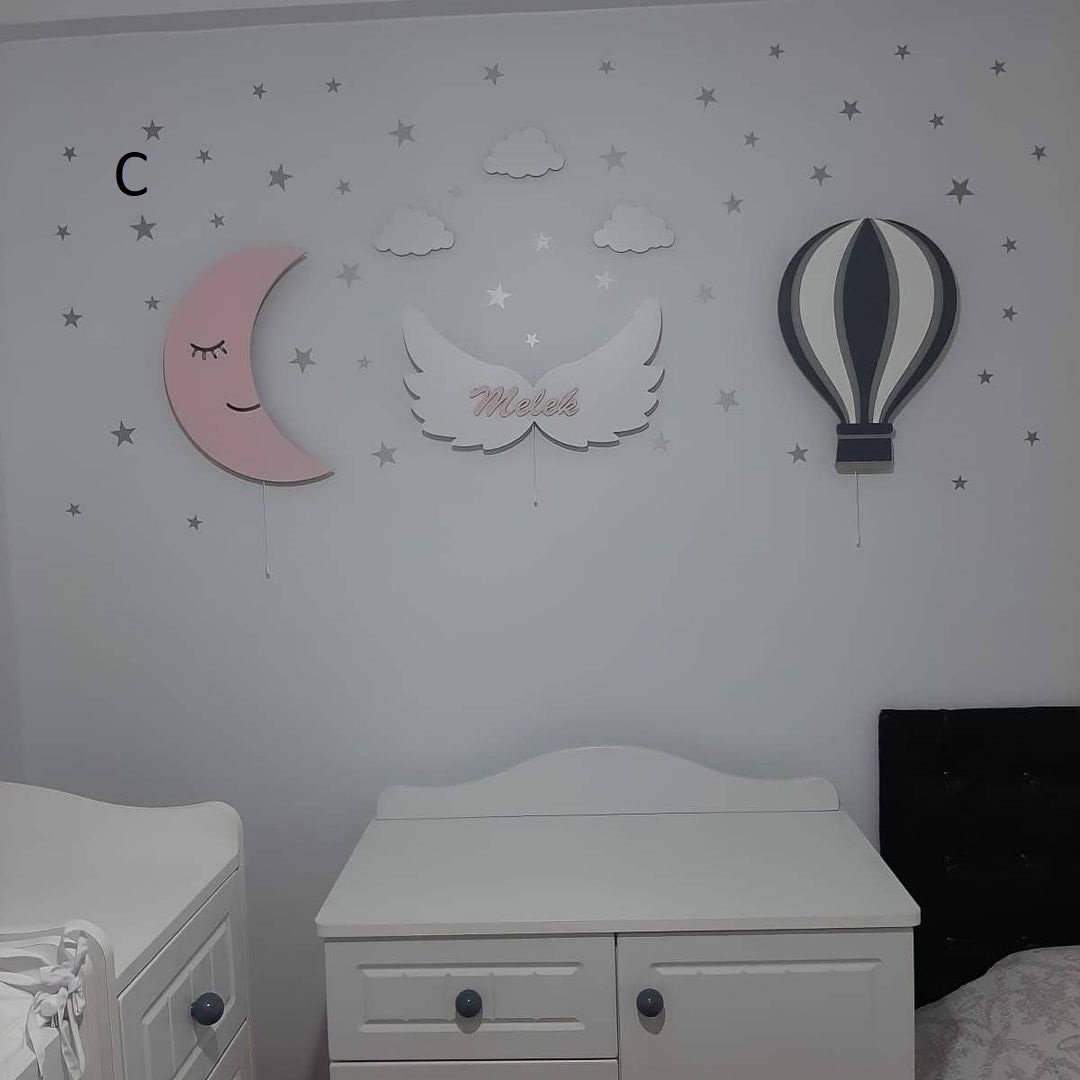 Nursery wall light wooden baby room lighting baby boy room | Etsy