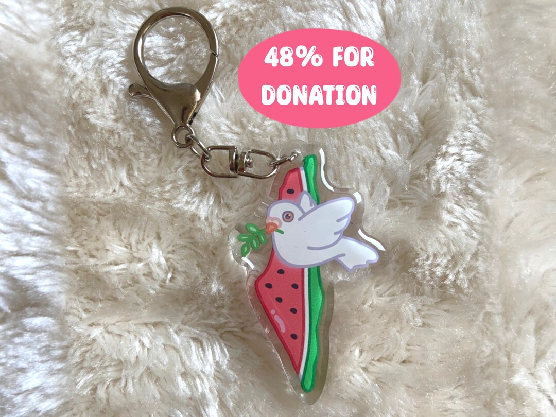 PALESTINE Keychain - Part of Profit for Donation - Watermelon Dove of Peace Ceasefire Gaza Cute ...