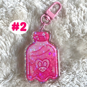 KAWAII DRINK KEYCHAIN Cute Holographic Stars Strawberry Soda Peach Milk ...