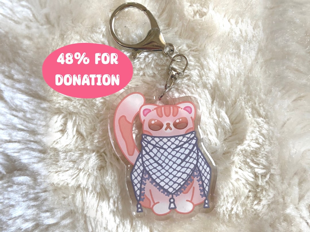 PALESTINE Keychain - Part of Profit for Donation - Cute Cat Kufiya ...