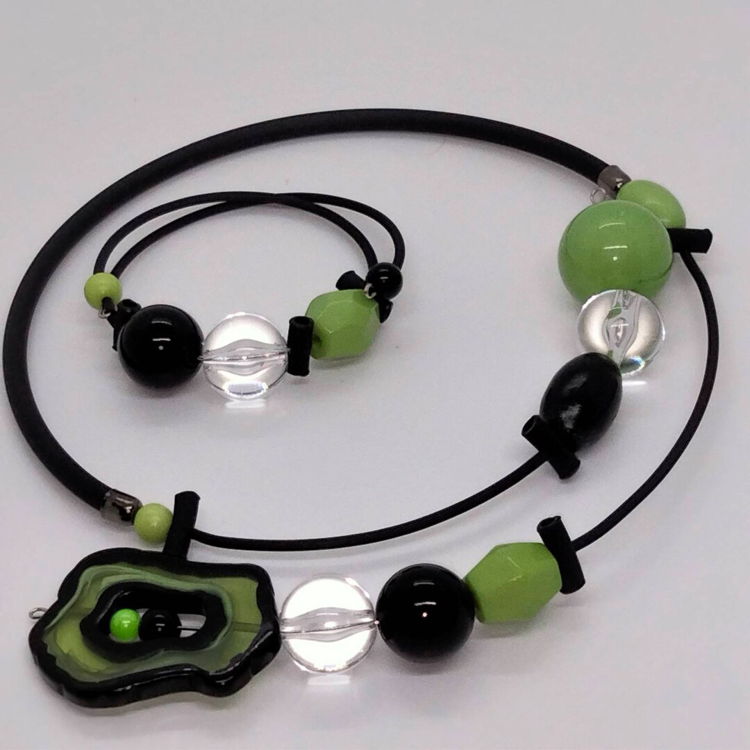 Contemporary Acrylic Beads and Silicon Cord Jewelry Set - Etsy