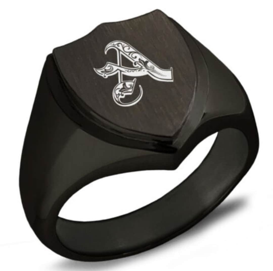 Custom Signet Ring Stainless Steel Signet Ring Mens Signet Ring Black ...