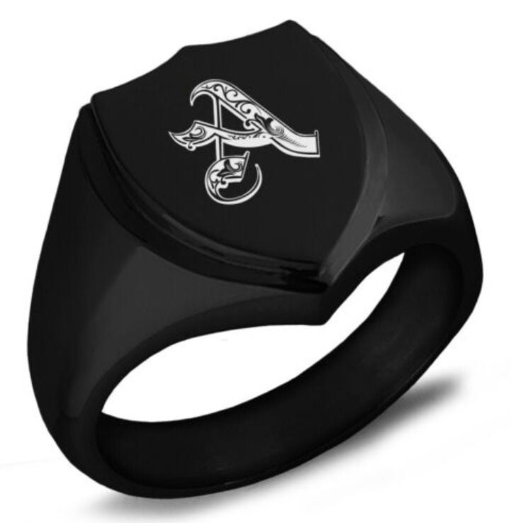 Custom Signet Ring Stainless Steel Signet Ring Mens Signet Ring Black ...