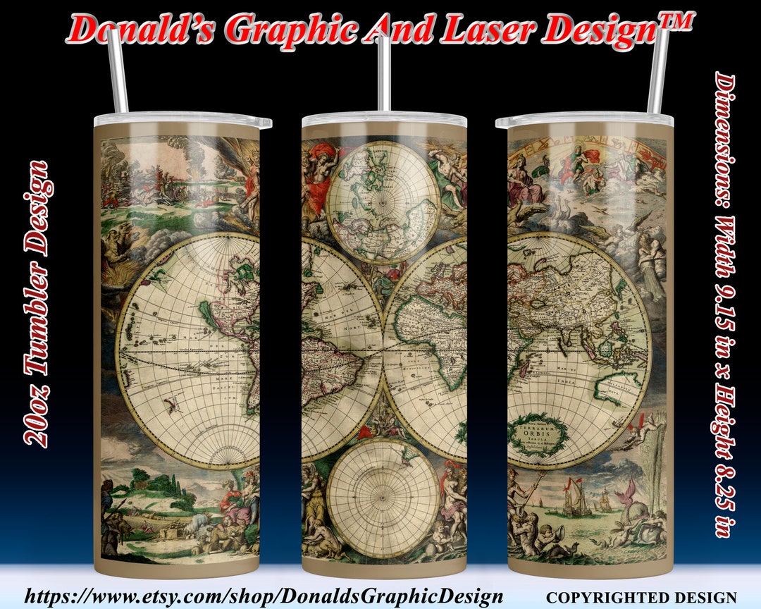 20 Oz Skinny Tumbler | World Map 1689 | Digital Download | Digital ...