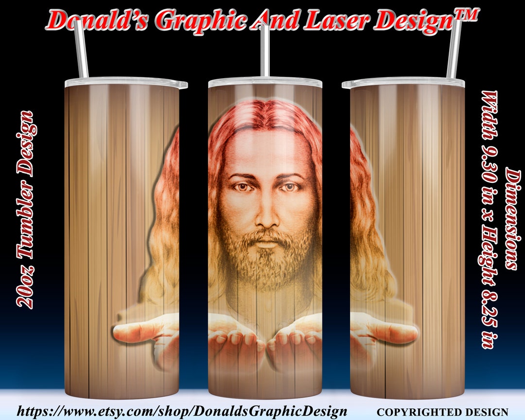 20 Oz Skinny Tumbler | Jesus Welcomes All | Wood Background | Digital ...