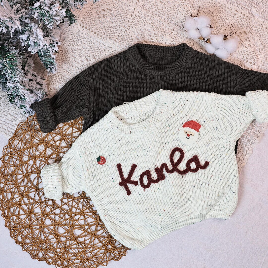 Hand Embroidered Christmas Santa Baby Sweater,christmas Children ...